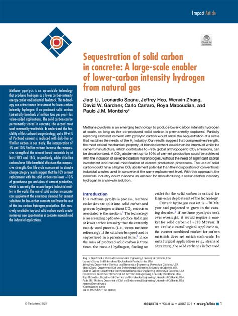 Pdf Sequestration Of Solid Carbon In Concrete A Large Scale Enabler