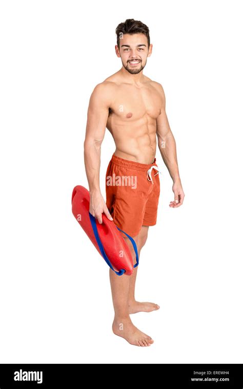 Muscular lifeguard isolated in a white background Stock Photo - Alamy