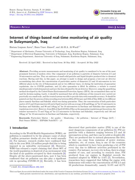 Internet Of Things Based Real Time Monitoring Of A Pdf Particulates