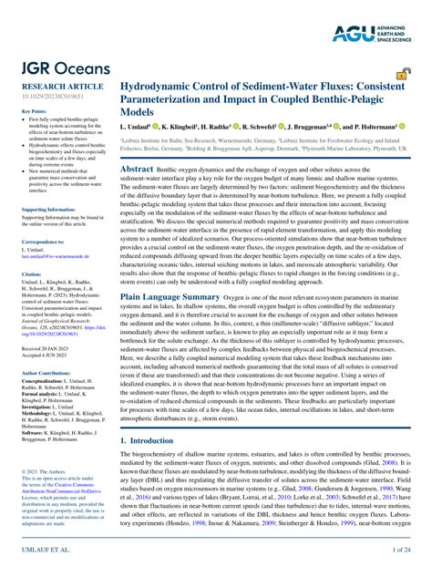 Pdf Hydrodynamic Control Of Sediment‐water Fluxes Consistent Parameterization And Impact In