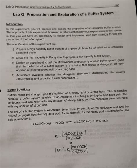 Solved Lab Q Preparation And Exploration Of A Buffer System
