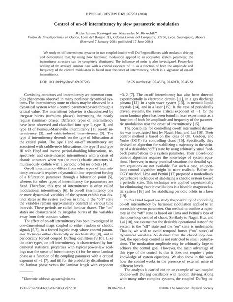 Pdf Control Of On Off Intermittency By Slow Parametric Modulation Dokumen Tips