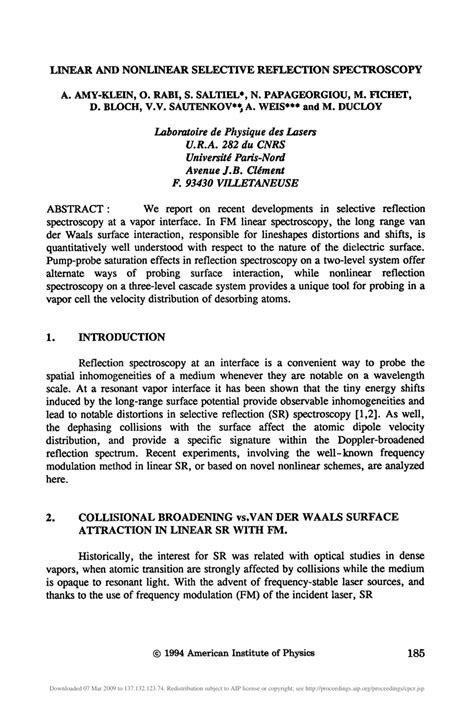 PDF Linear And Nonlinear Selective Reflection Spectroscopy