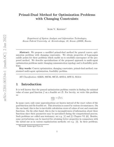 Primal Dual Method For Optimization Problems With Changing Constraints DeepAI
