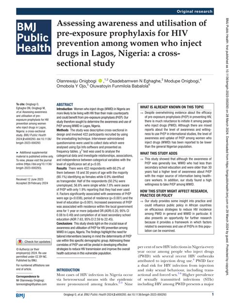 Pdf Assessing Awareness And Utilisation Of Pre Exposure Prophylaxis