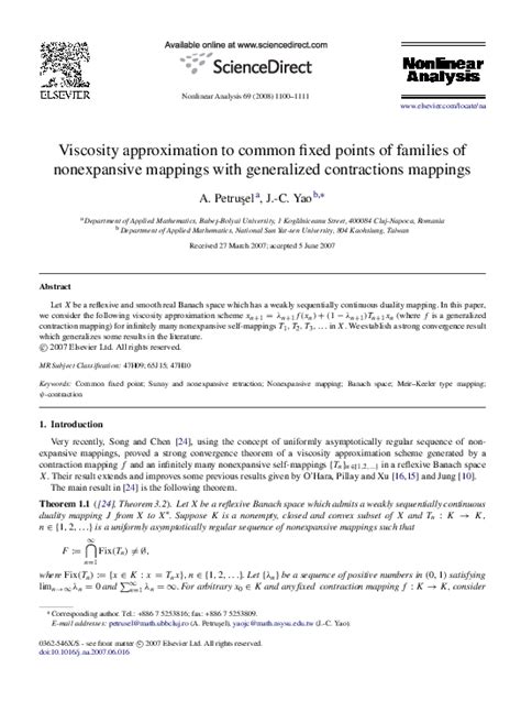 Pdf Viscosity Approximation To Common Fixed Points Of Families Of Nonexpansive Mappings With