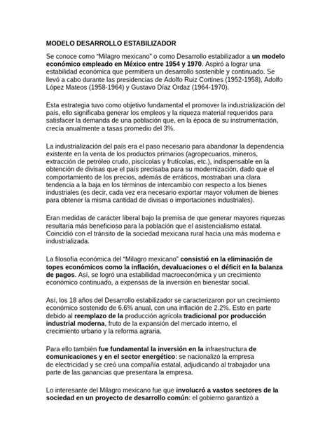 Desarrollo Estabilizador En México 1954 1970 Pdf Economias