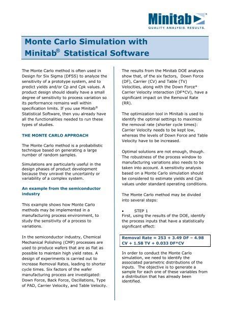 Monte Carlo Simulation With Minitab® Statistical Software