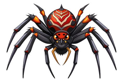 Cartoon Illustration Of A Black And Red Spider With Eight Legs And Large Fangs Premium Ai