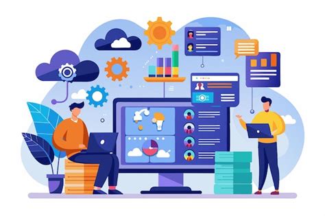 Two Professionals Engage With Laptops Focusing On Big Data Management Insights While Surrounded