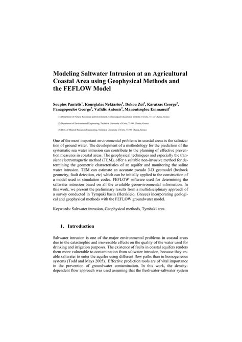 Pdf Modeling Saltwater Intrusion At An Agricultural Coastal Area