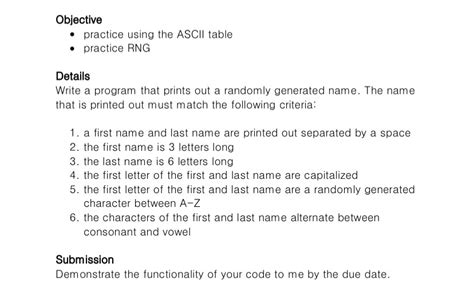 Solved Objective Practice Using The Ascii Table Practice Rng