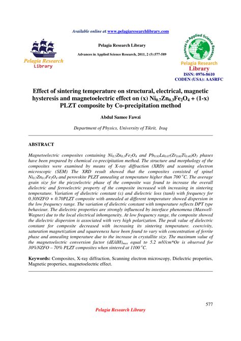 Pdf Effect Of Sintering Temperature On Structural Electrical Magnetic Hysteresis And