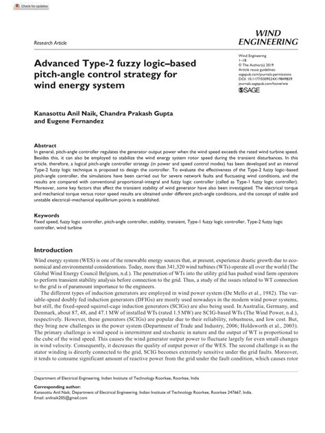 Pdf Advanced Type 2 Fuzzy Logicbased Pitch Angle Control Strategy