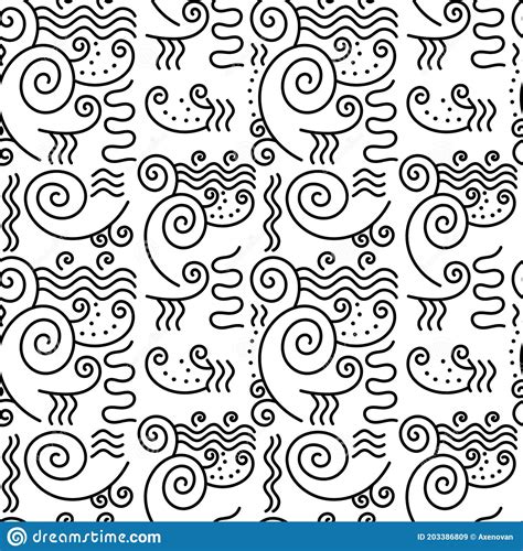 Abstract Seamless Pattern Graphics Hand Drawn Stylized Waves Seashells Stock Illustration