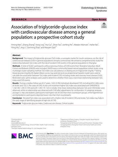 Pdf Association Of Triglyceride Glucose Index With Cardiovascular