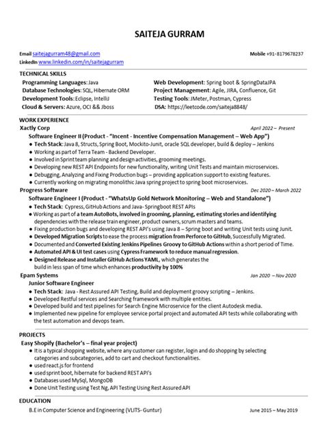 Saiteja Javadeveloper Resume Pdf Spring Framework Computing