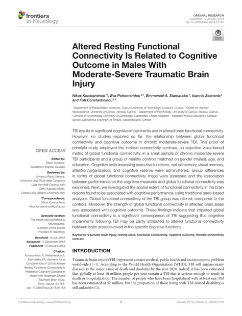 Pdf Altered Resting Functional Connectivity Is Related To Cognitive Outcome In Males With