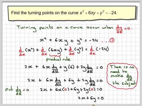 Finding turning points using implicit differentiation - YouTube