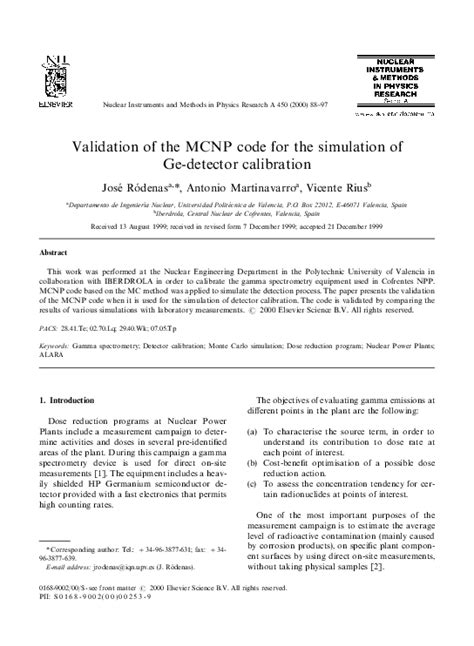 Pdf Validation Of The Mcnp Code For The Simulation Of Ge Detector