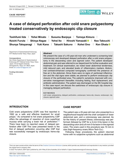 Pdf A Case Of Delayed Perforation After Cold Snare Polypectomy Treated Conservatively By