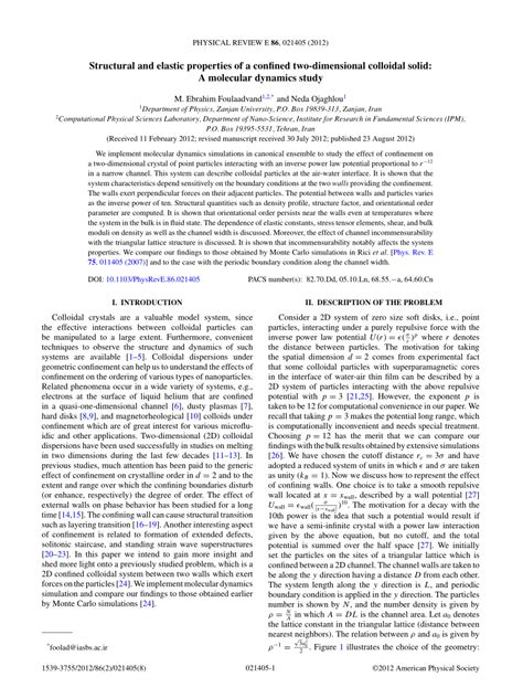 Pdf Structural And Elastic Properties Of A Confined Two Dimensional Colloidal Solid A