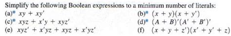 solved simplify the following boolean expressions to a