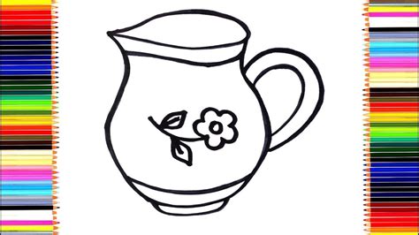 Как нарисовать кувшин мультик раскраска посуда для детей учим цвета Youtube