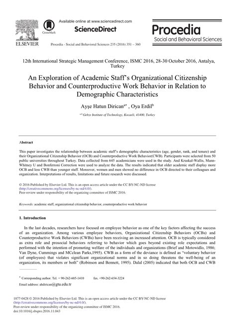 Pdf An Exploration Of Academic Staffs Organizational Citizenship Behavior And