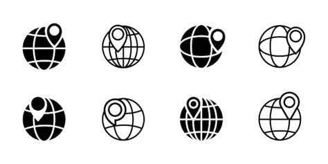Premium Vector Set Of Globe With Pin Vector Icons Location On Planet Or World Find Place On Globe