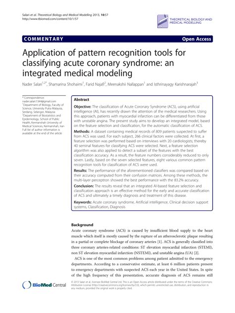 pdf application of pattern recognition tools for classifying acute