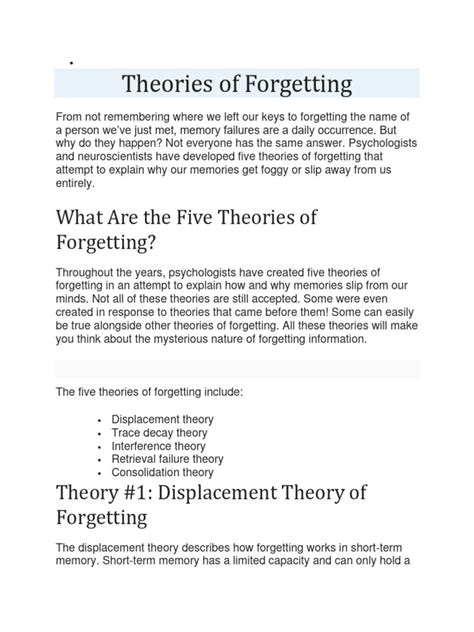 forgetting theories pdf recall memory memory