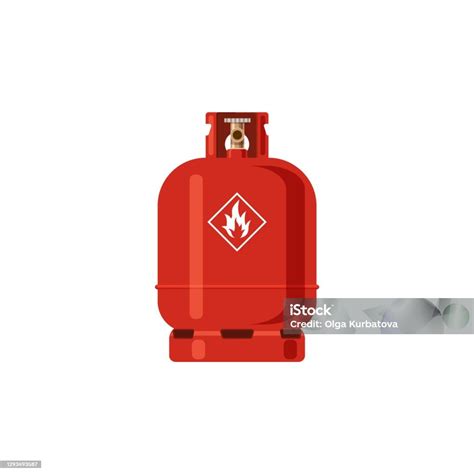 가스통 화재 아이콘이 있는 레드 Lpg 프로판 용기 산업용 액화 압축 고압 산소 캐니스터 연료 저장 탱크 벡터 플랫 단일 절연 개체 0명에 대한 스톡 벡터 아트 및 기타