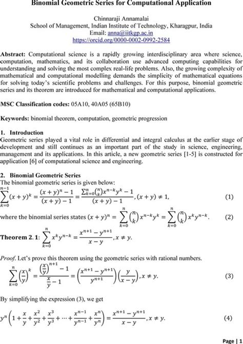 Binomial Geometric Series For Computational Application Mathematics
