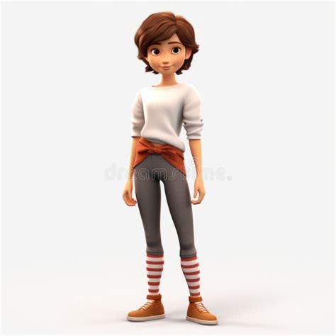 Colorful 3d Cartoon Girl In Jeans And White Shoes Stock Illustration