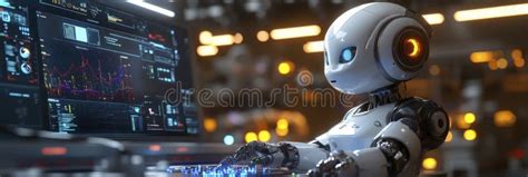Robot Analyzing Data on Futuristic Digital Screen Stock Illustration ...