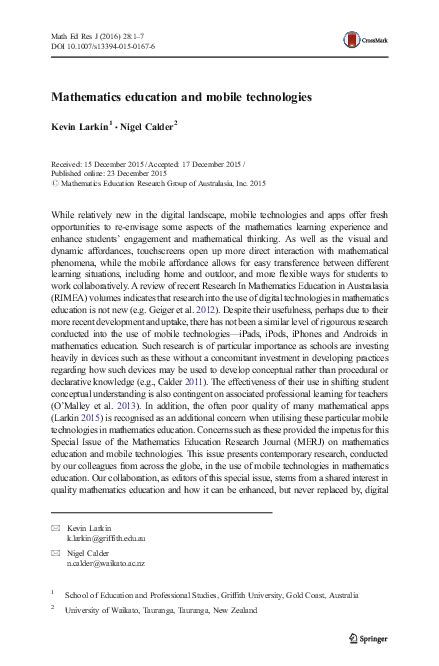 Pdf Mathematics Education And Mobile Technologies