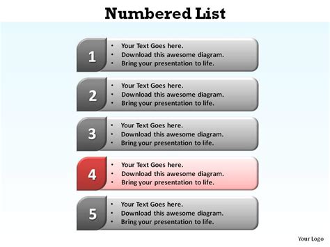 Numbered List Slides Presentation Diagrams Templates Powerpoint Info Graphics Presentation