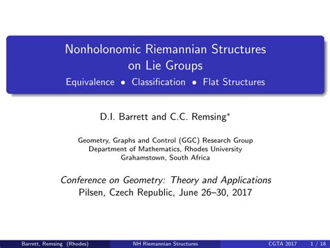 Pdf Nonholonomic Riemannian Structures On Lie Groups