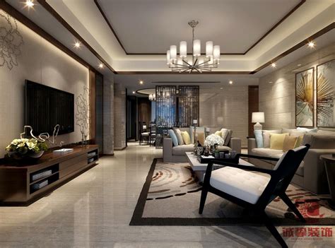 厦门杏林湾新新中式风格138平米设计方案 客厅吊顶装修设计装信通网