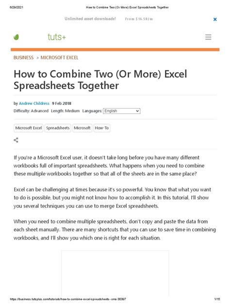 How To Combine Two Or More Excel Spreadsheets Together Pdf Microsoft Excel Spreadsheet