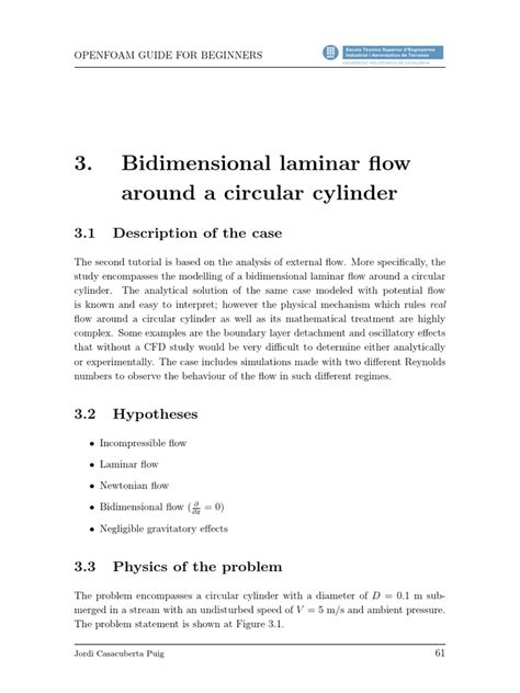 Simulation Of Laminar Flow Around A Circular Cylinder Using Openfoam