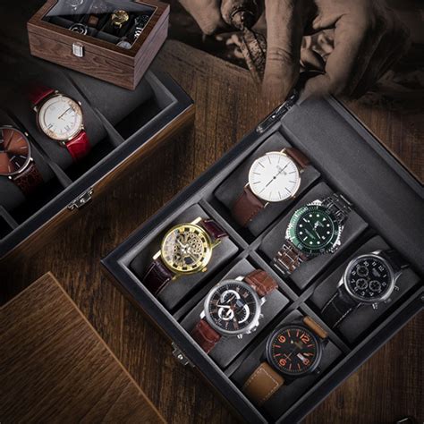 Badu Bg Кутия за часовник от орехово дърво Калъф за органайзер Мъжки ръчни механични часовници