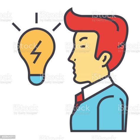 창조적인 사업가 전구 브레인 스토밍 개념의 형태로 좋은 사업 아이디어가입니다 선 벡터 아이콘입니다 편집 가능한 선입니다 흰색