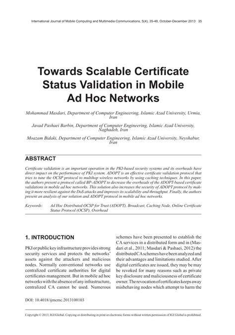 Pdf Towards Scalable Certificate Status Validation In Mobile Ad Hoc Networks