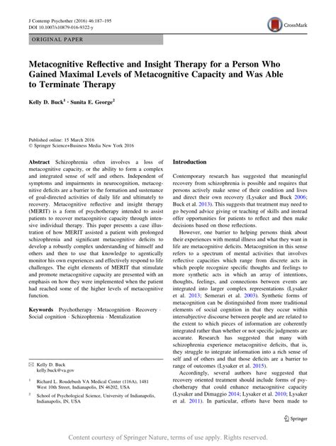 Metacognitive Reflective And Insight Therapy For A Person Who Gained Maximal Levels Of