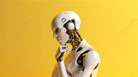 노란색 3d 렌더링을 고려하거나 계산하는 Ai 로봇 Ai 배경 프로세서 배경 컴퓨터 기술 배경 이미지 Hd Ai 프로세서 컴퓨터 기술 배경 사진 무료 다운로드