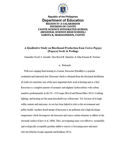 Bioethanol Production From Carica Papaya Papaya Seeds And Peelings As Kerosene Additive