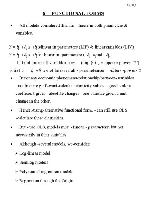 Functional Forms Pdf Linear Regression Ordinary Least Squares