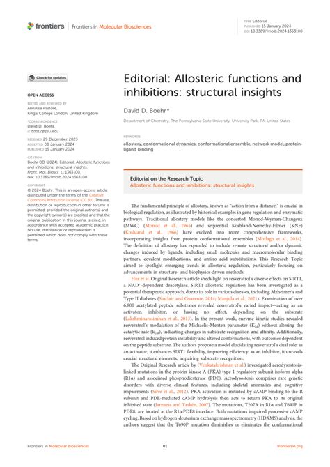 Pdf Editorial Allosteric Functions And Inhibitions Structural Insights